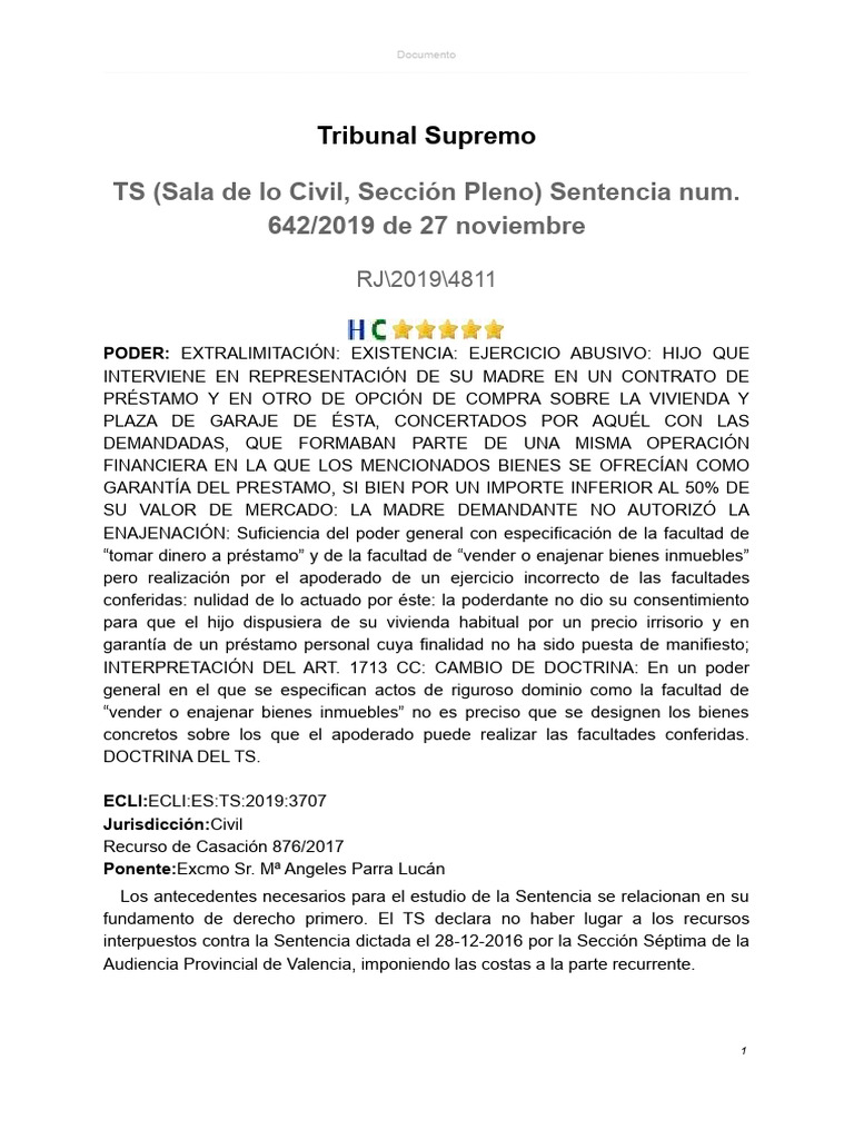 04 Poder Jur_TS (Sala de lo Civil, Seccion Pleno) Sentencia num. 642-2019 de 27 noviembre_RJ ...