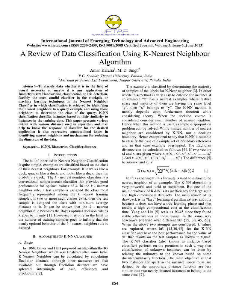 A Review of Data Classification Using K-Nearest Neighbour | PDF