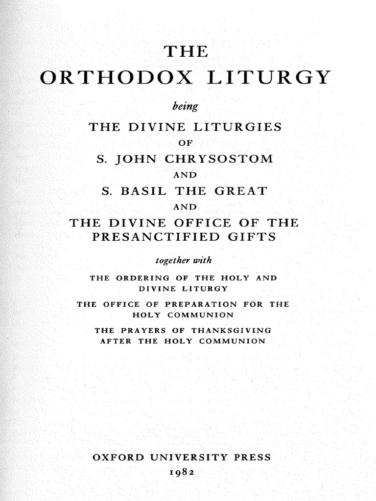 John Chrysostom, Basil The Great - The Orthodox Liturgy (1982, Oxford ...