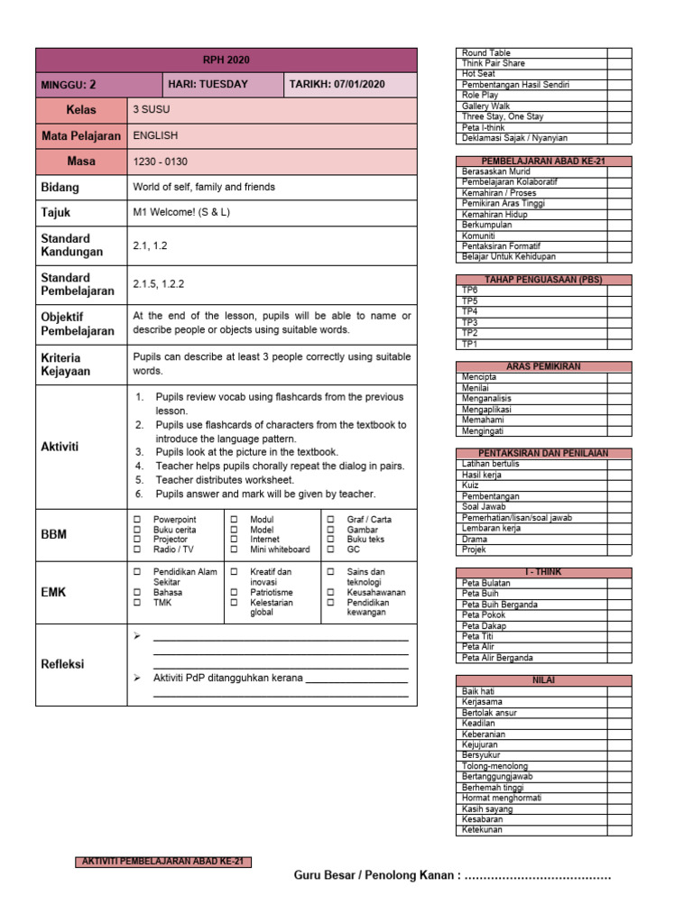 RPH Bi Tahun 3 2020 | PDF