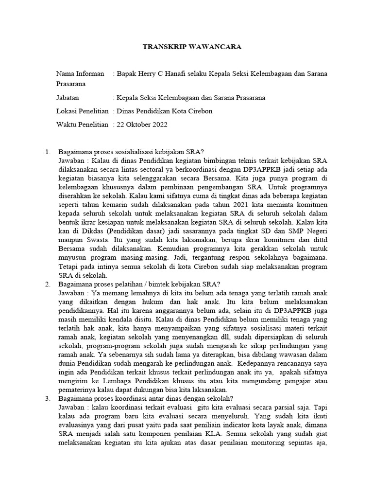 TRANSKRIP WAWANCARA | PDF