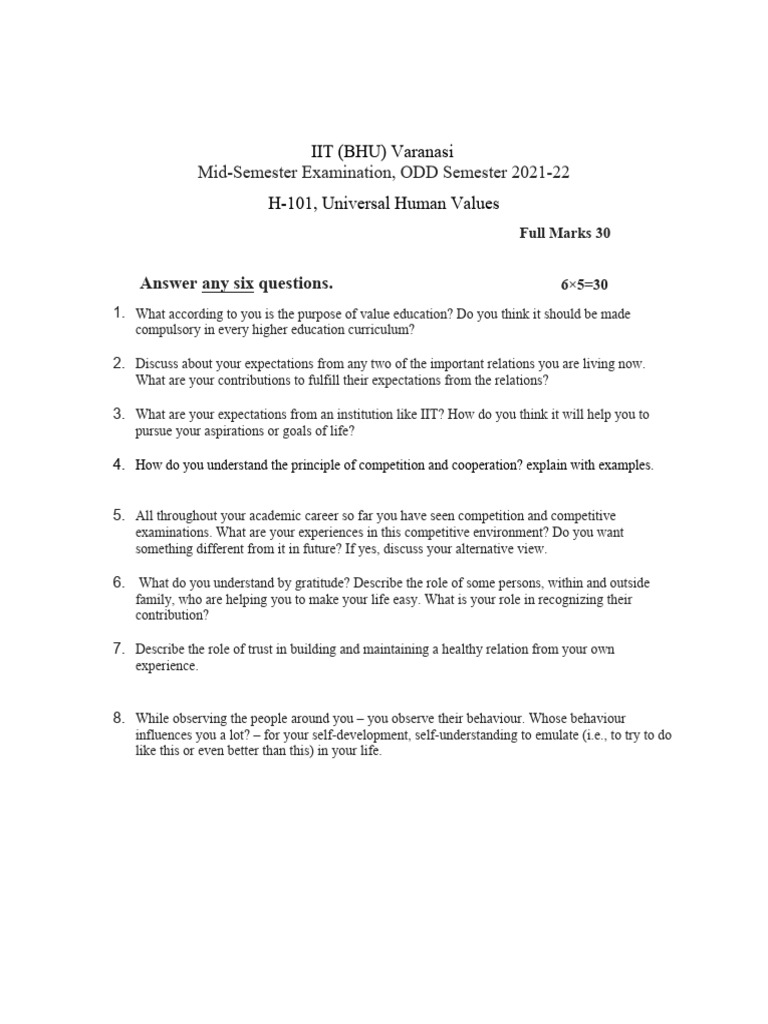 Mid sem question paper 2021-22 | PDF