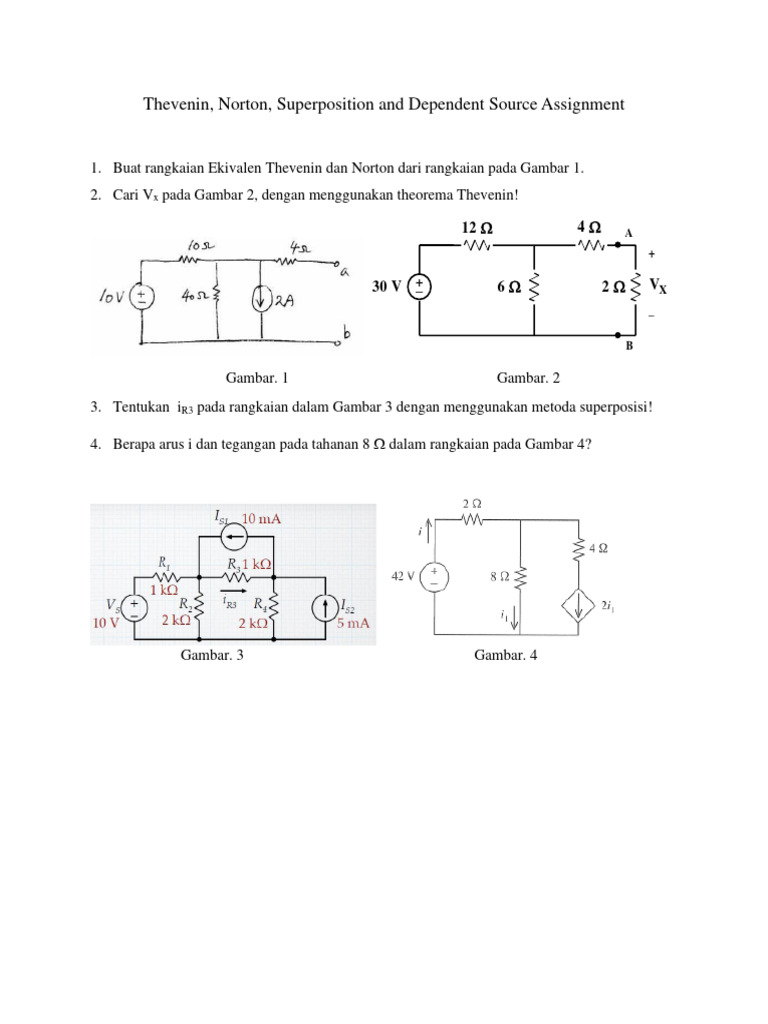 Thevenin Norton Superposition and Dependent Source Assignment | PDF