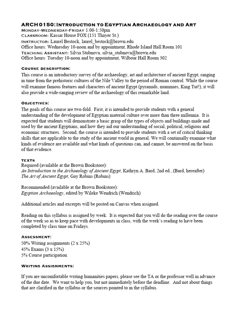 Egyptian Archaeology Course Overview | PDF