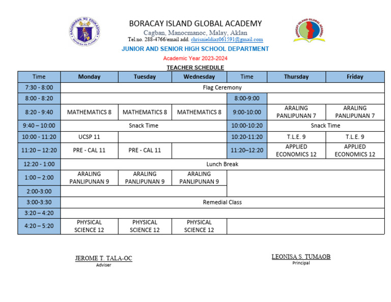 Teachers Schedule | PDF