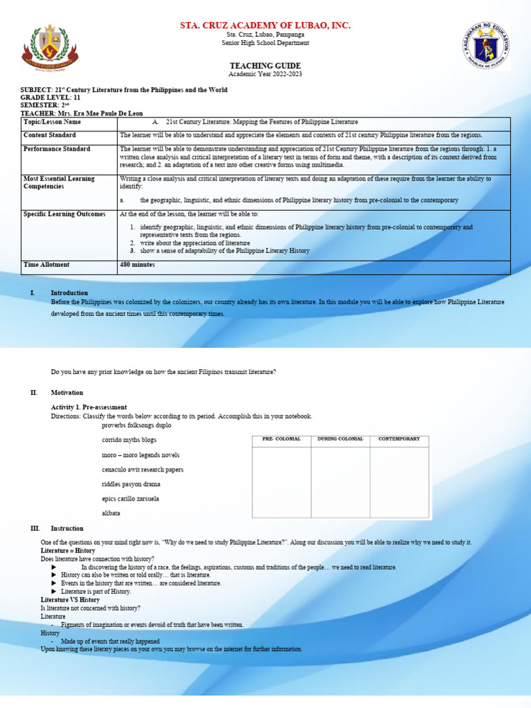 Teaching Guide: 21st Century Literature | PDF | Social Science | Classics