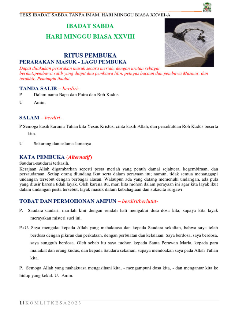 Ibadat Sabda. HM Biasa XXVIII | PDF