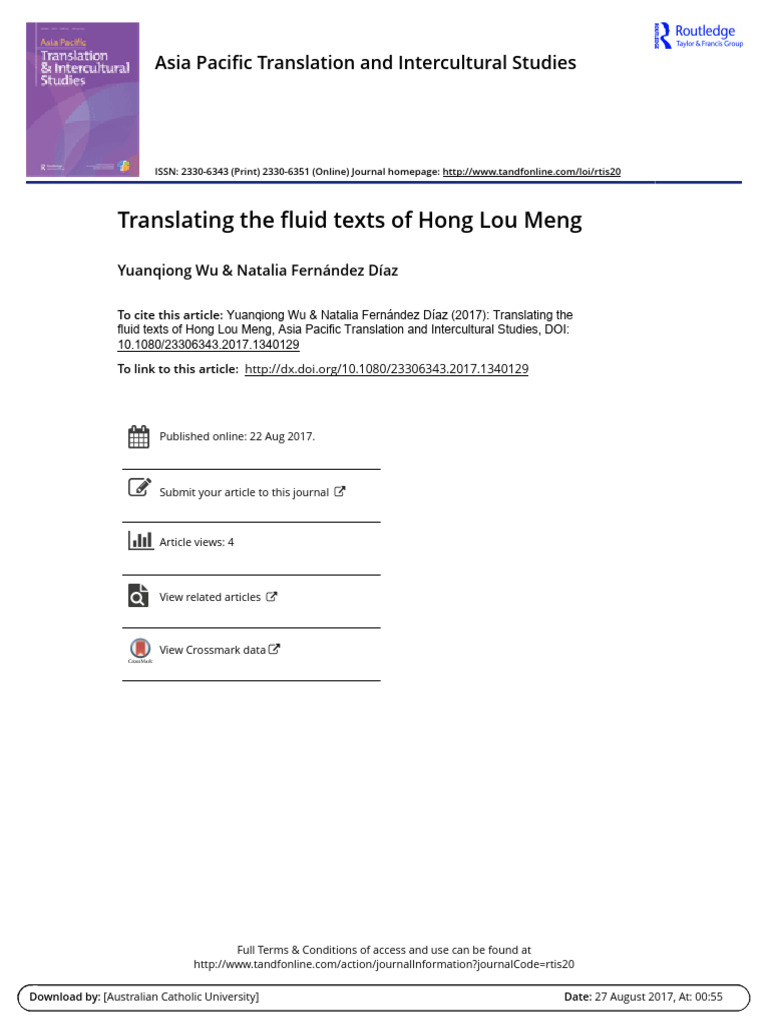 Translating The Fluid Texts of Hong Lou Meng | PDF