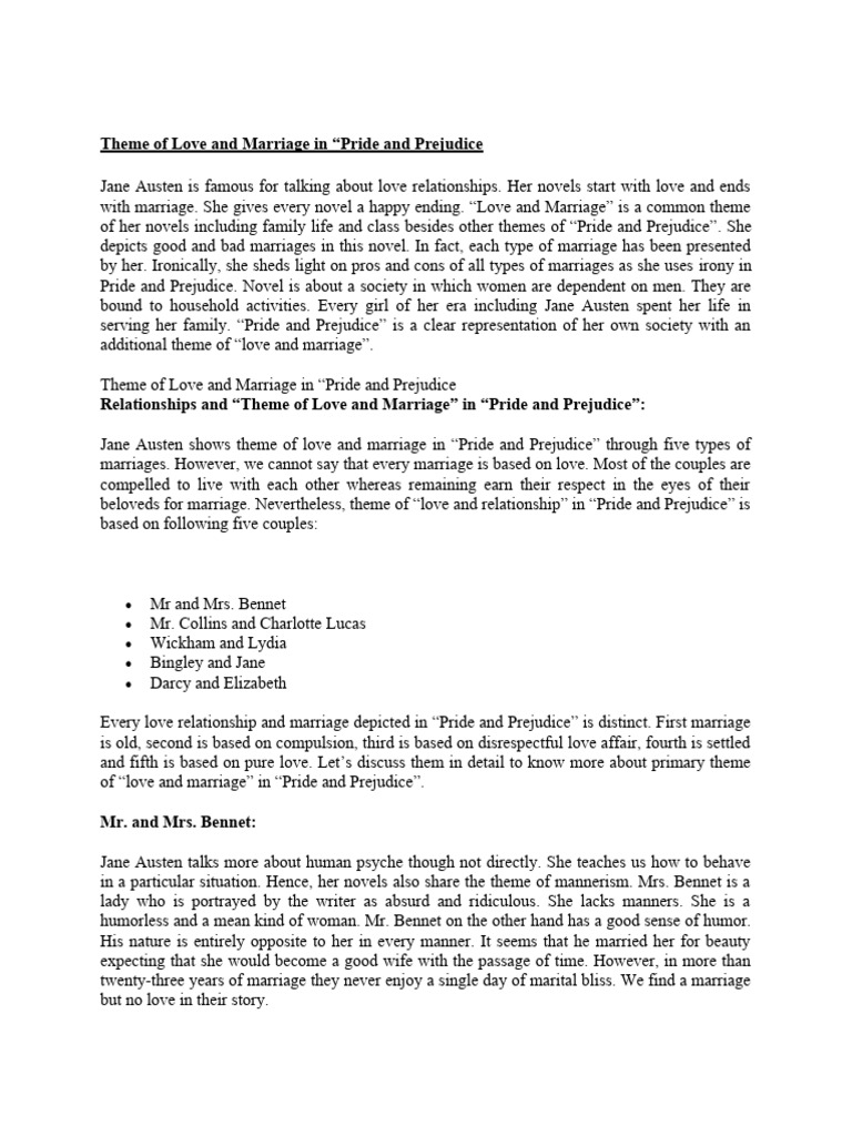 Love and Marriage in Pride and Prejudice | PDF | Pride And Prejudice ...