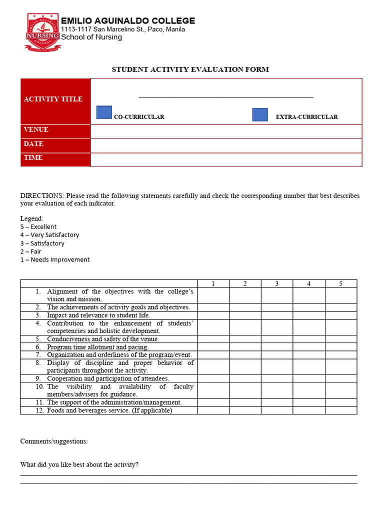 Student-Activity-Evaluation-Form | PDF | Health Care