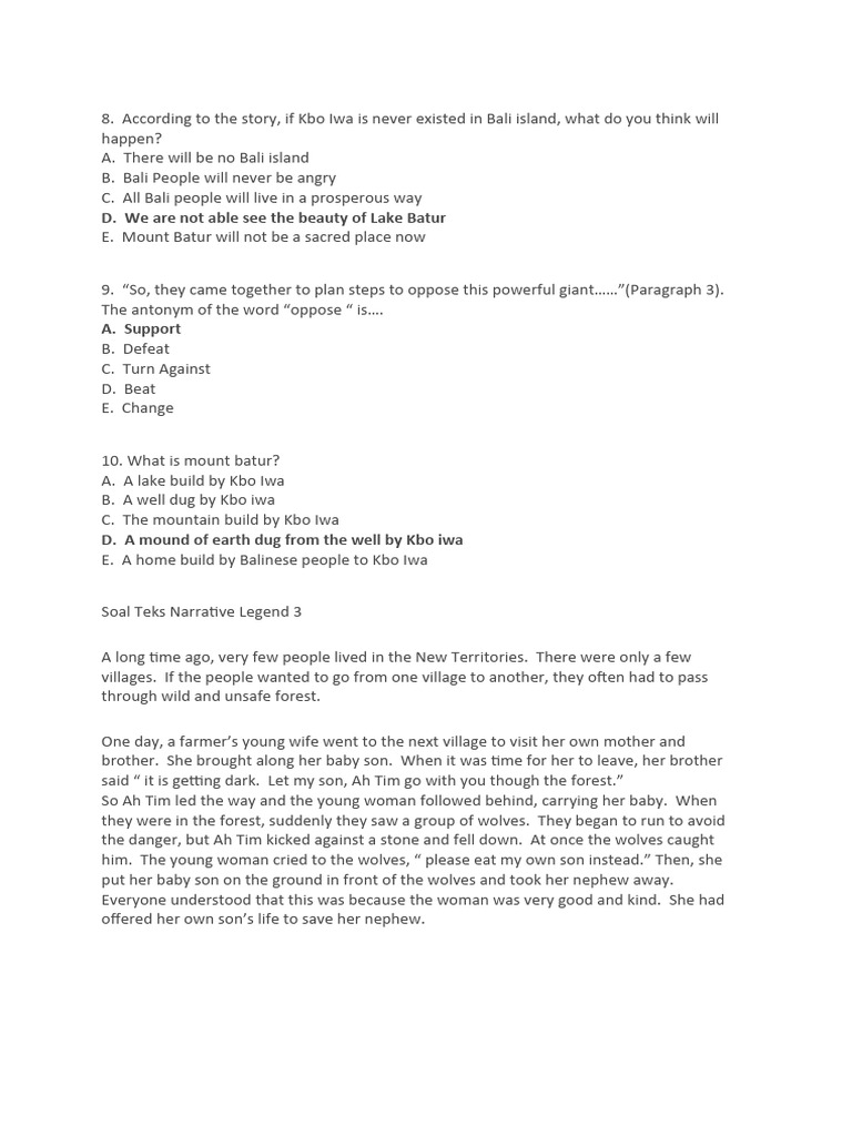 Soal Teks Narrative Legend 1 | PDF | Poetry | General Fiction