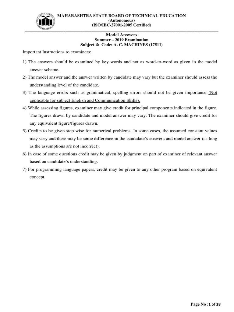 2019 Summer Model Answer Paper (Msbte Study Resources) | PDF | Electric ...