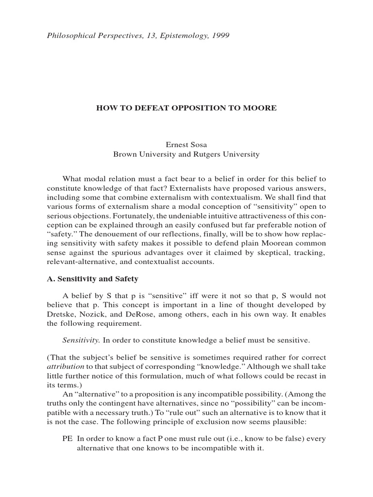 Defending Moore Against Skepticism | PDF | Knowledge | Epistemology