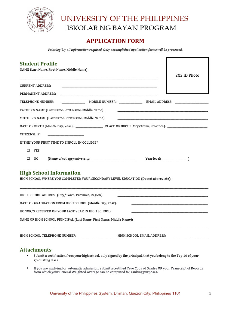 Iskolar NG Bayan Application Form | PDF