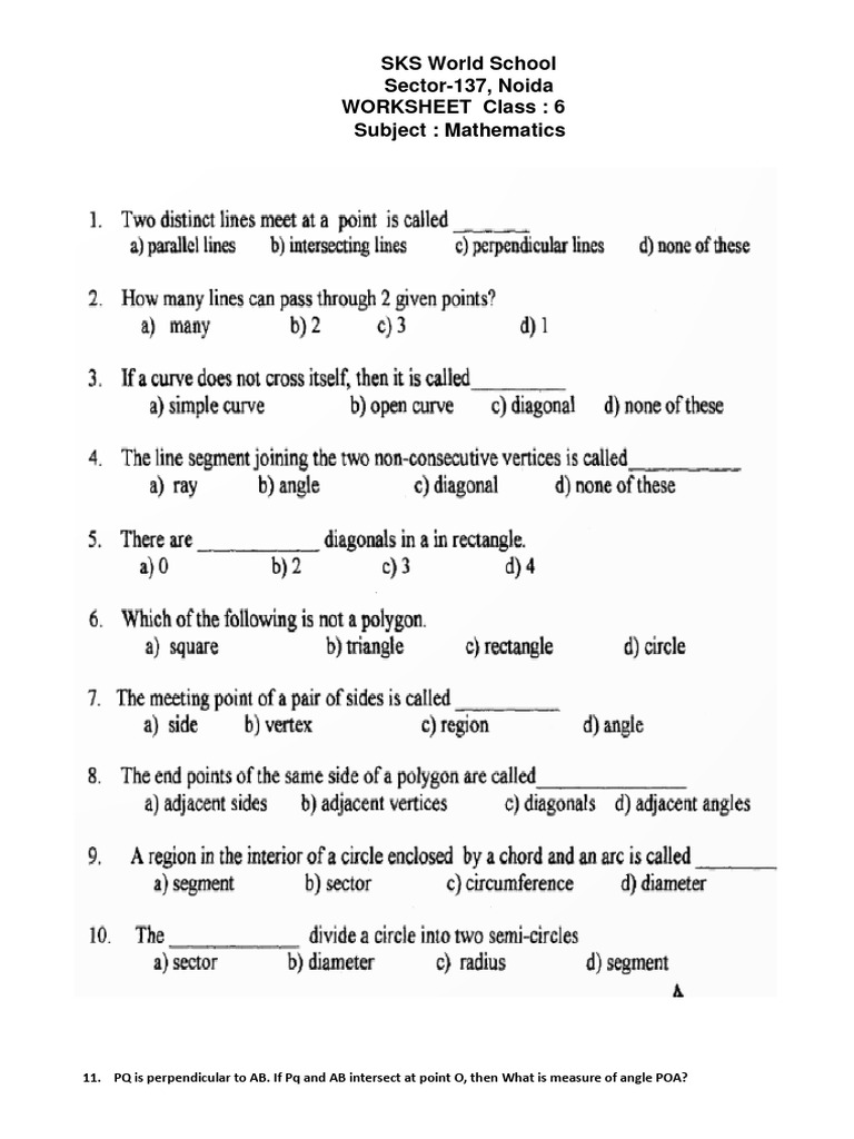 Lines and Angles Class 6 | PDF