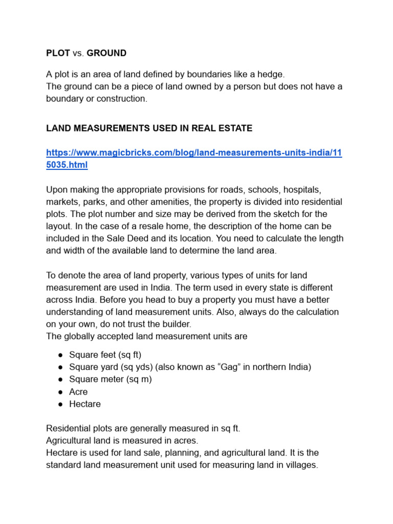 Real Estate Land Terms & Measurements | PDF | Real Estate Investment ...