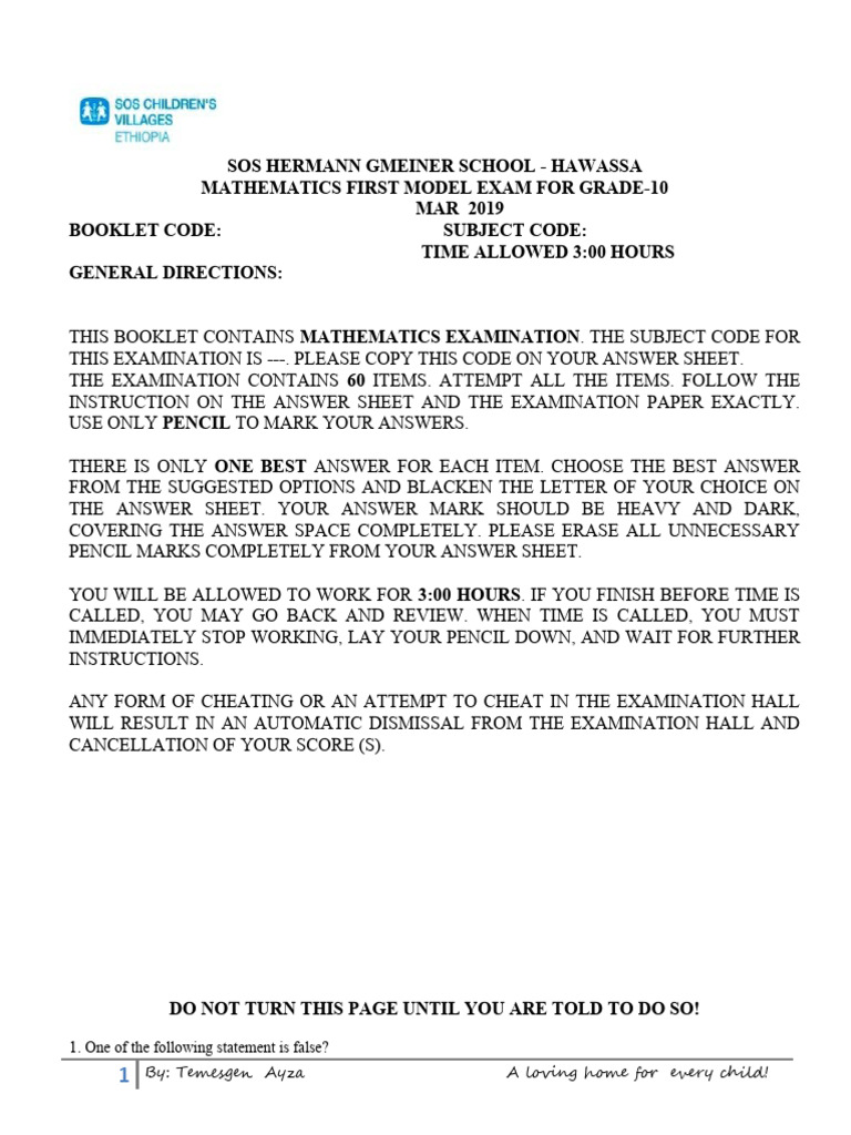 Math's 2019 G 10 Model | PDF