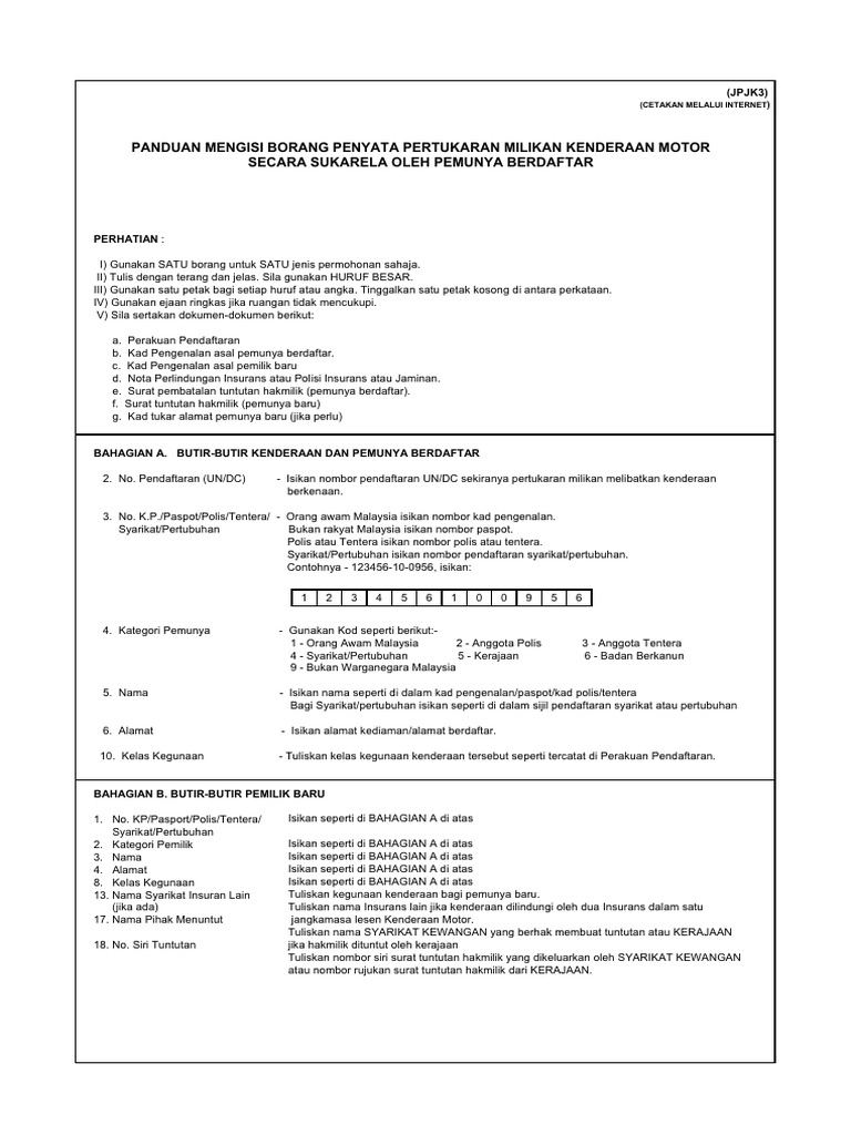 Panduan Isi Borang JPJK3 2024 | PDF | Bisnis