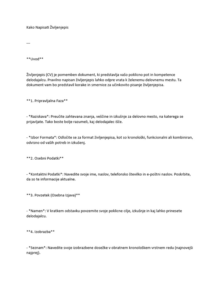 Kako Napisati Življenjepis | PDF