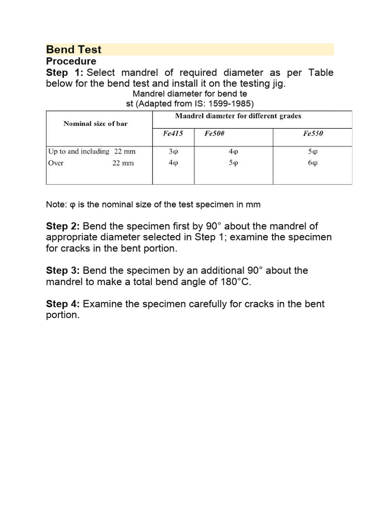 Bend Test Pdf
