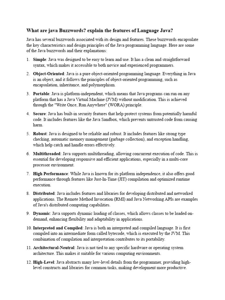 What Are Java Buzzwords Pdf