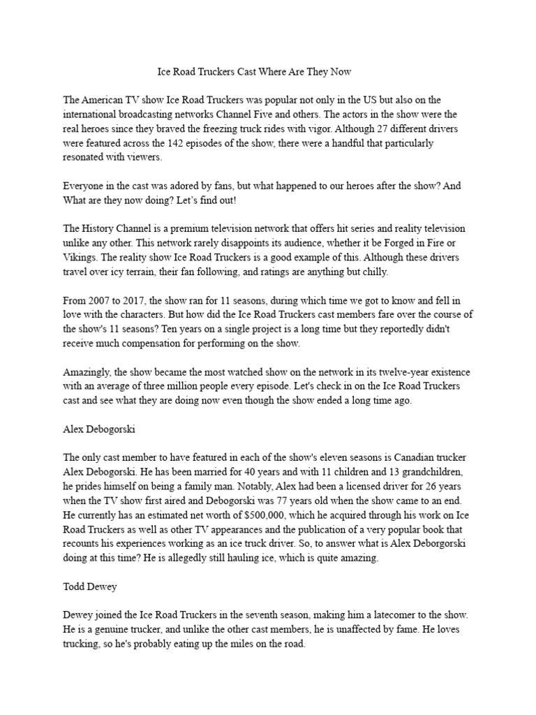 Ice Road Truckers Cast Where Are They Now | PDF