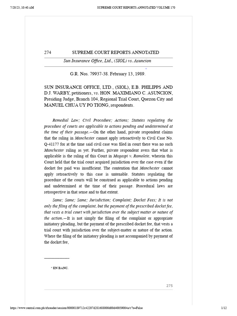 Sun Insurance Office, Ltd. V. Asuncion, G.R Nos. 79937-38 | Download ...