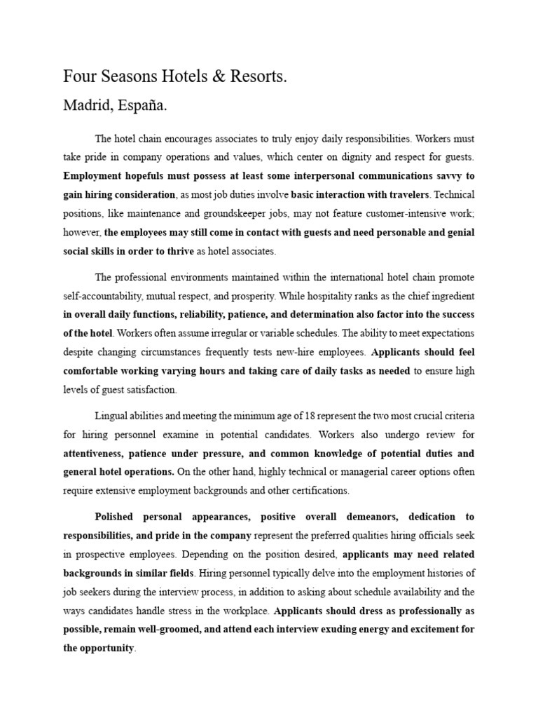 Four Seasons Hotel Job Application Guide | PDF | Career & Growth
