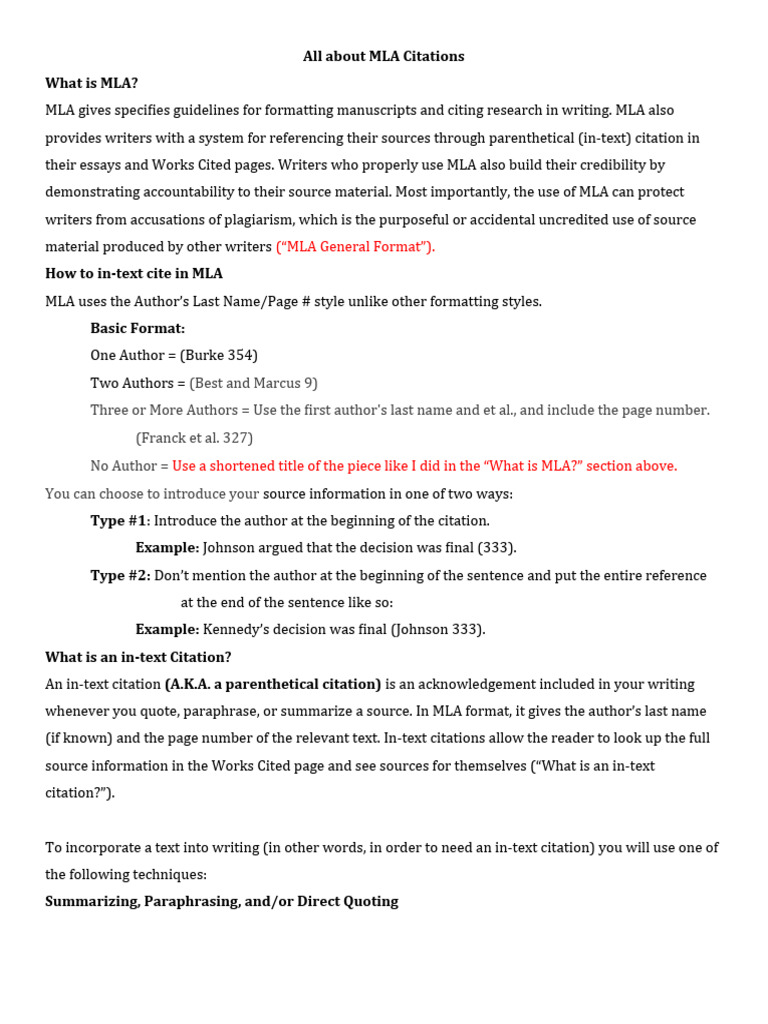 MLA Citation Guidelines Explained | PDF | Citation | Obedience (Human ...