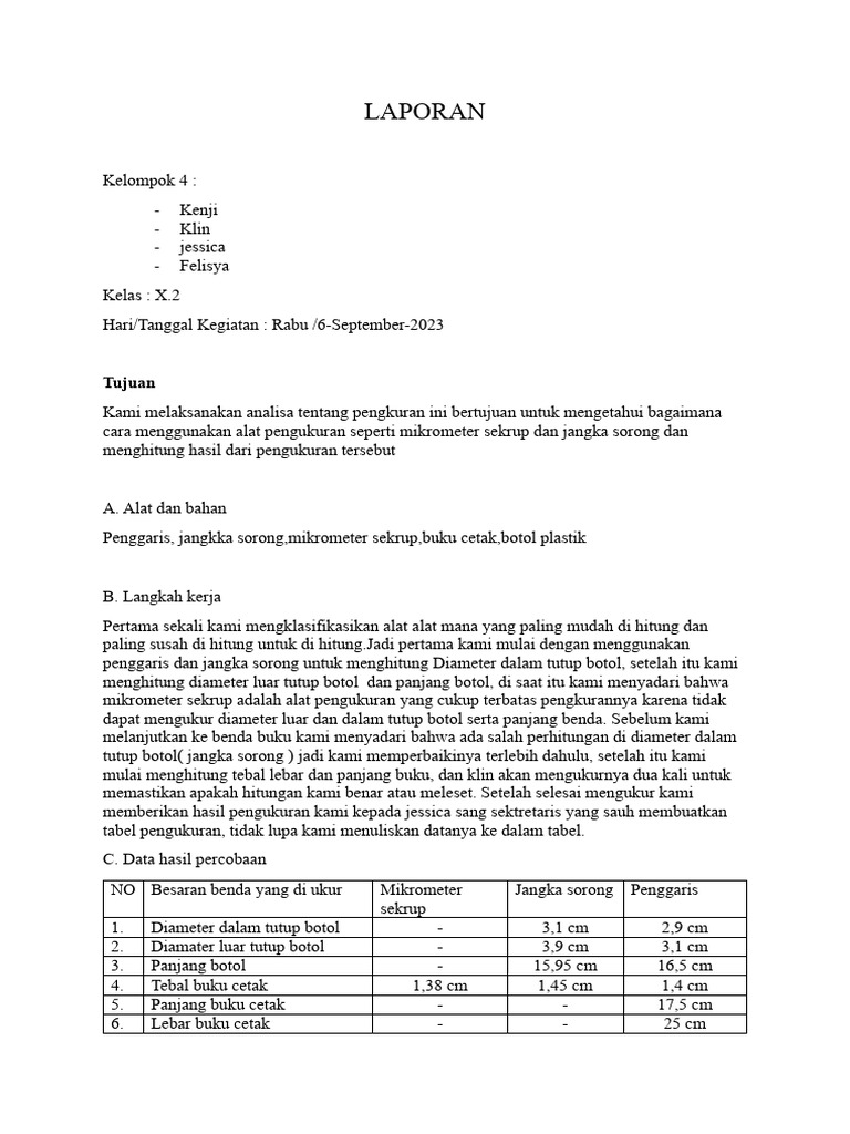 Laporan Pengukuran | PDF | Karier & Perkembangan | Griya & Taman