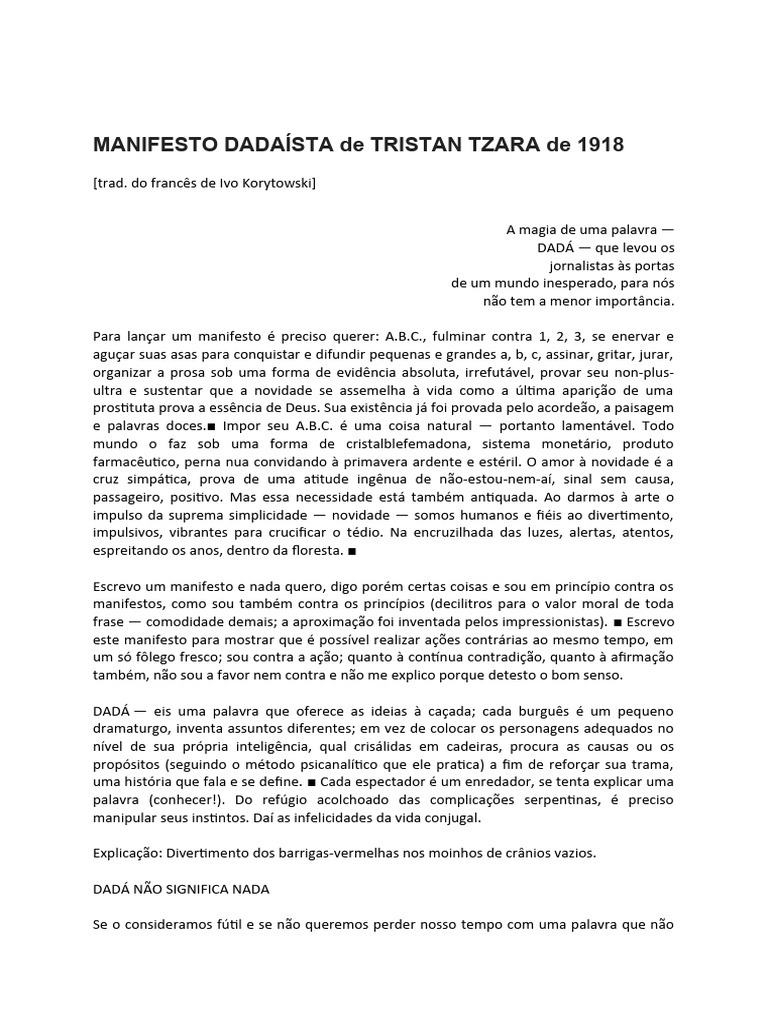 Manifesto Dadaísta de Tristan Tzara | PDF | Science | Amor