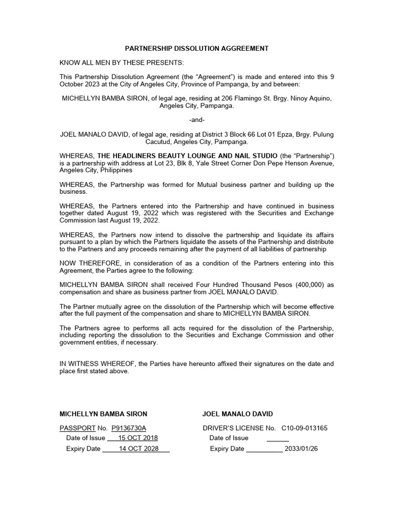 Partnership Dissolution Aggreement | PDF