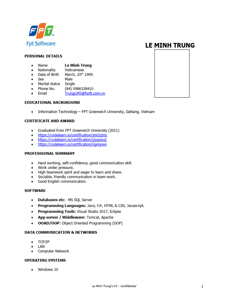 Fs CV Trunglm5 | PDF | Application Software | Computer Programming