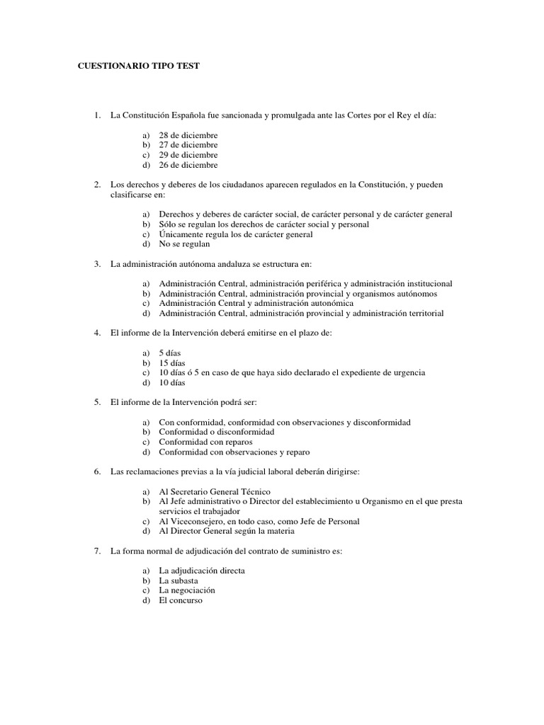 Cuestionario Tipo Test | PDF