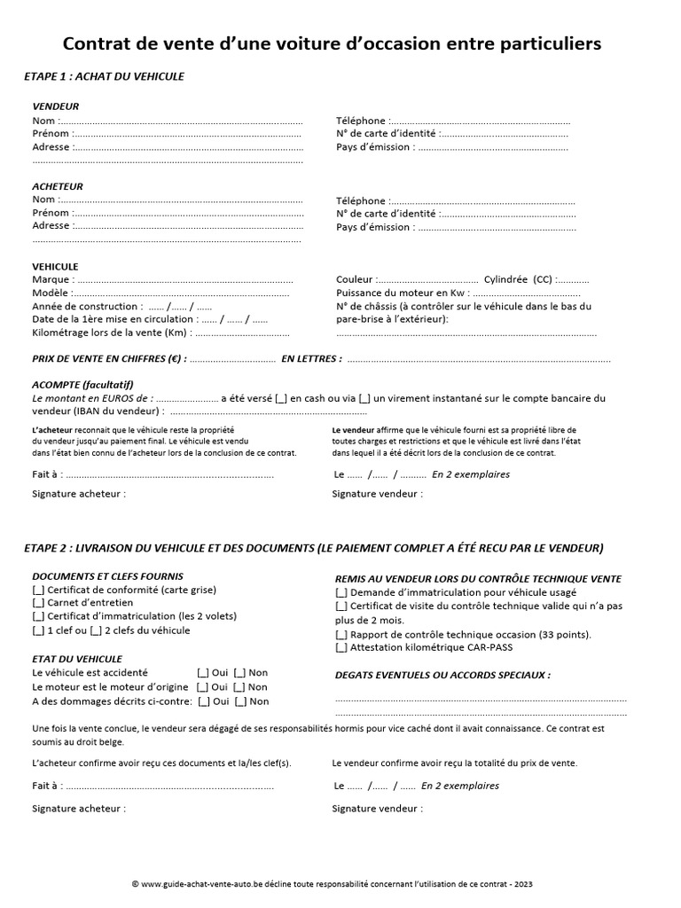 Modele Facture de Vente Voiture Occasion Entre Particuliers | PDF ...