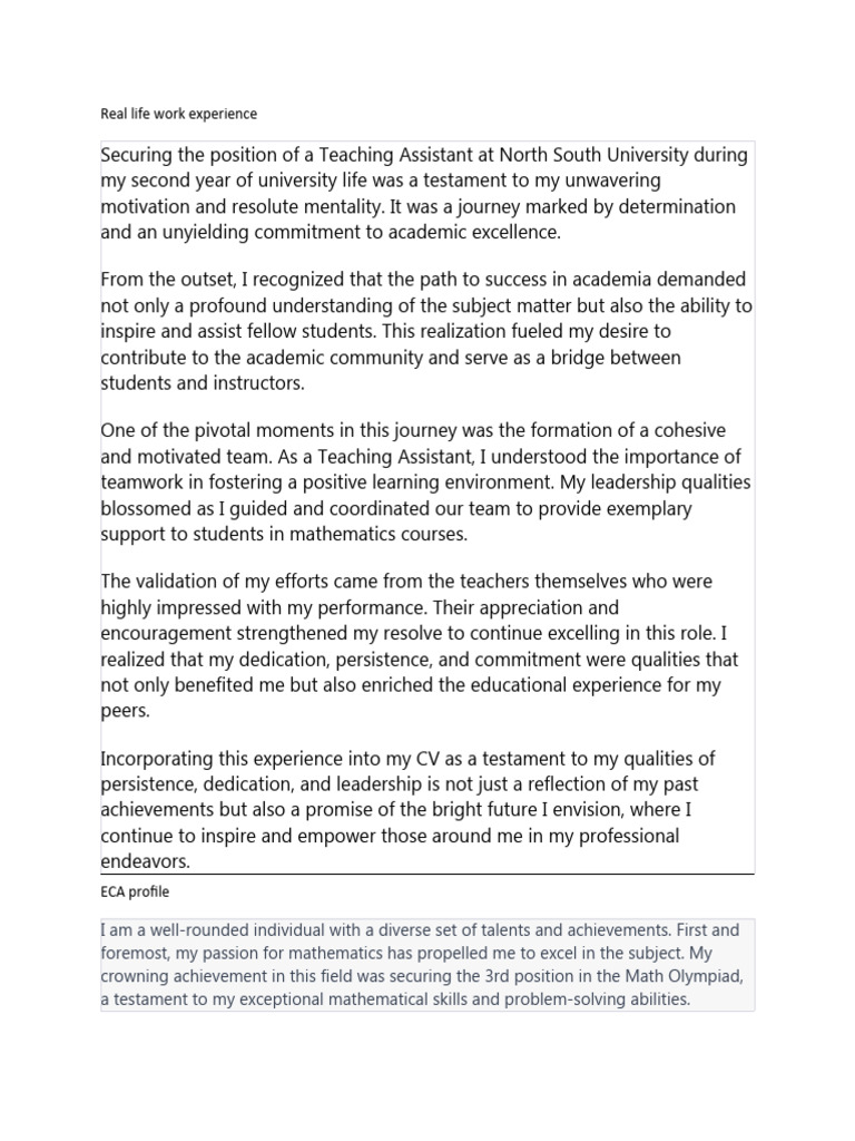 Real Life Work Experience | PDF | Mathematics | Leadership