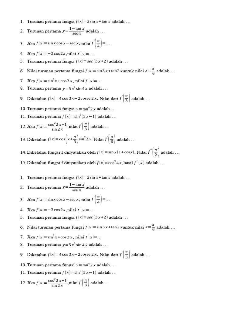 SOAL TURUNAN FUNGSI TRIGONOMETRI | PDF
