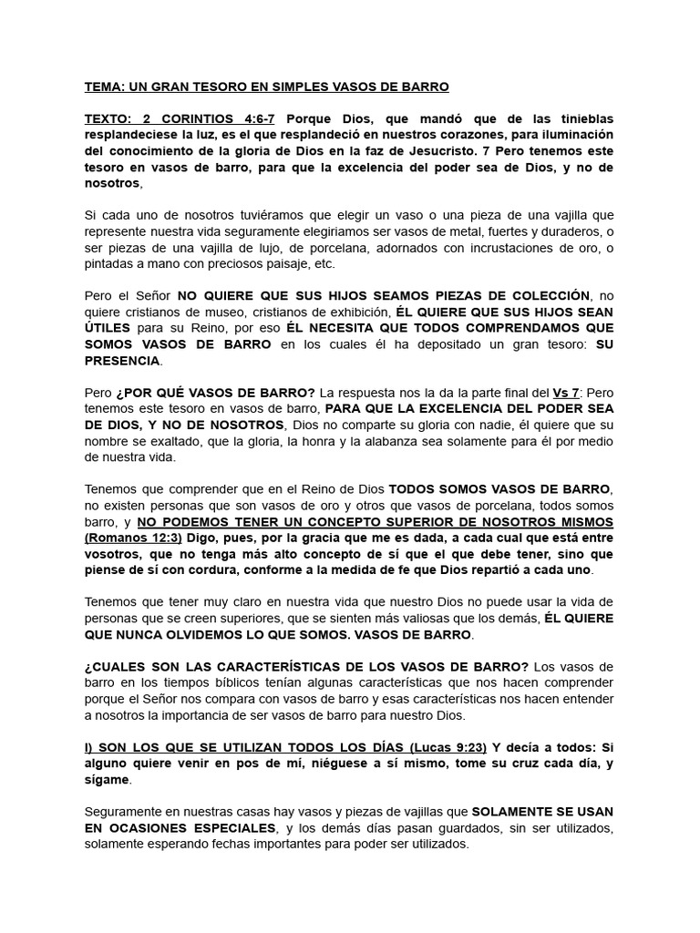 Un Gran Tesoro en Simples Vasos de Barro | PDF | Cristo (título) | Vajilla