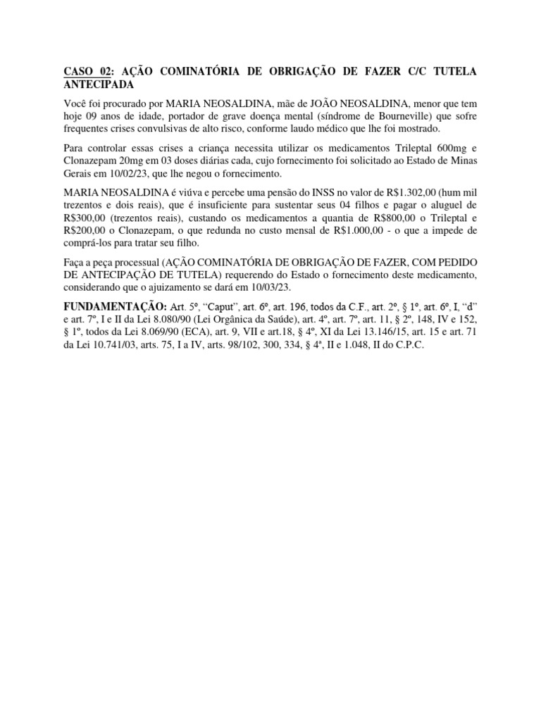 CASO 2 - Ação Cominatoria de Obrigação de Fazer, Com Pedido de ...