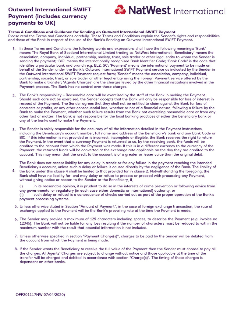 Guidance For Outward International Swift Payment Off201117nwi | PDF ...