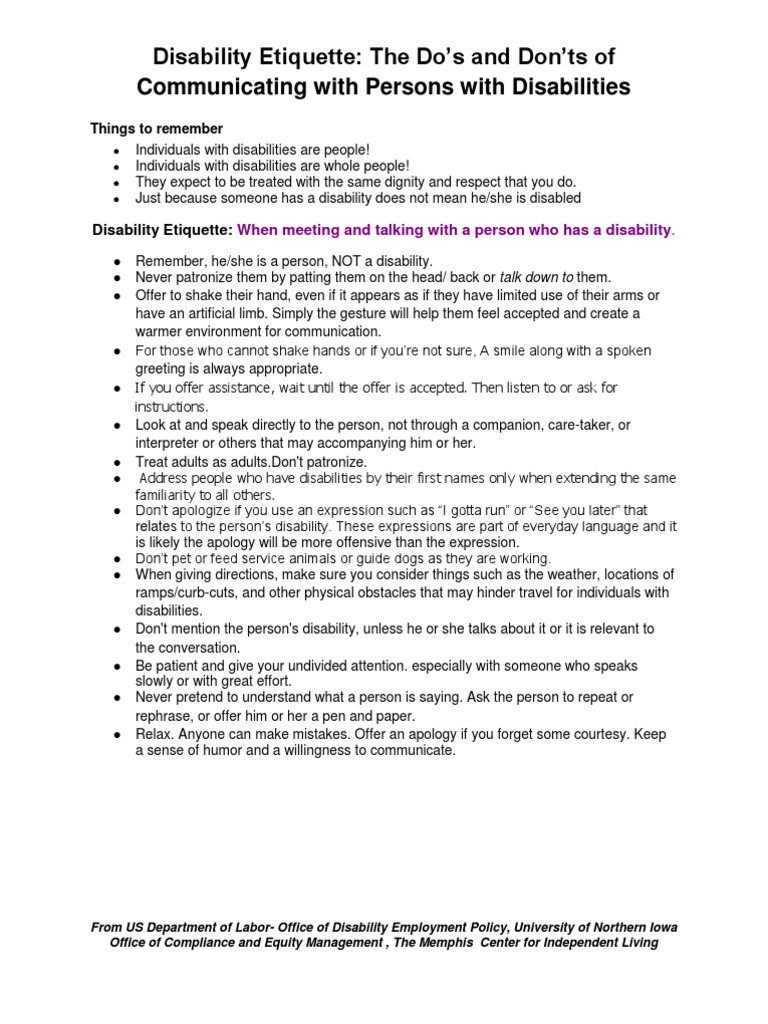 Disability Etiquette-The Do's & Don'Ts of Communicating With Persons ...