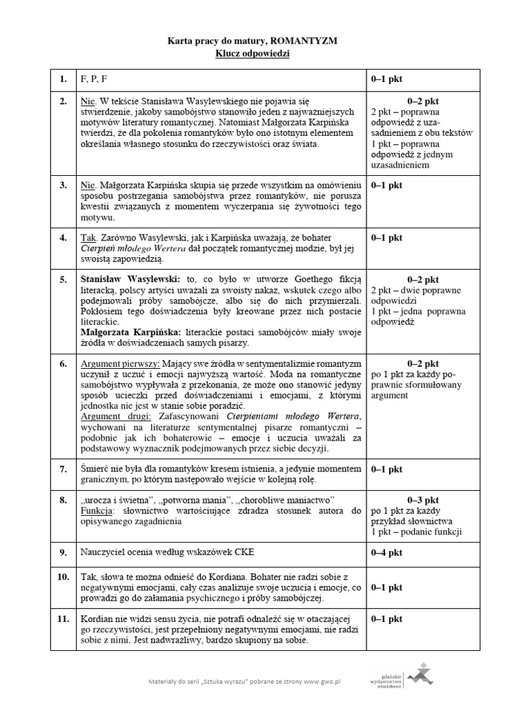 Karta Maturalna Klucz Romantyzm2 | PDF