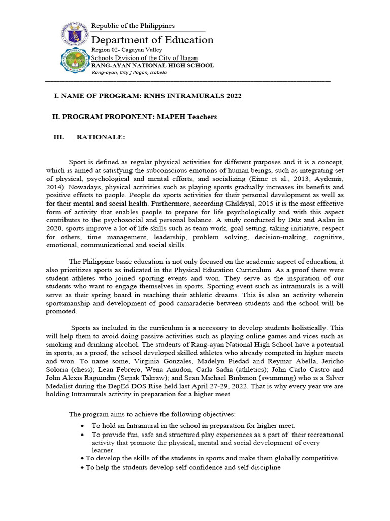 Intramurals Proposal | PDF | Behavioural Sciences | Cognitive Psychology