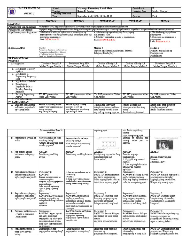 MTB 2 DLL Q1W2 | PDF