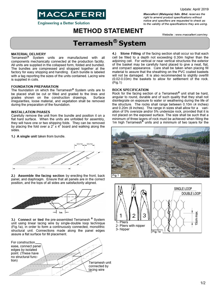 Method Statement For Terramesh Installation | PDF