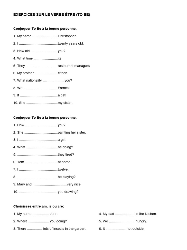 Exercices Anglais Conjugaison Be 01 | PDF