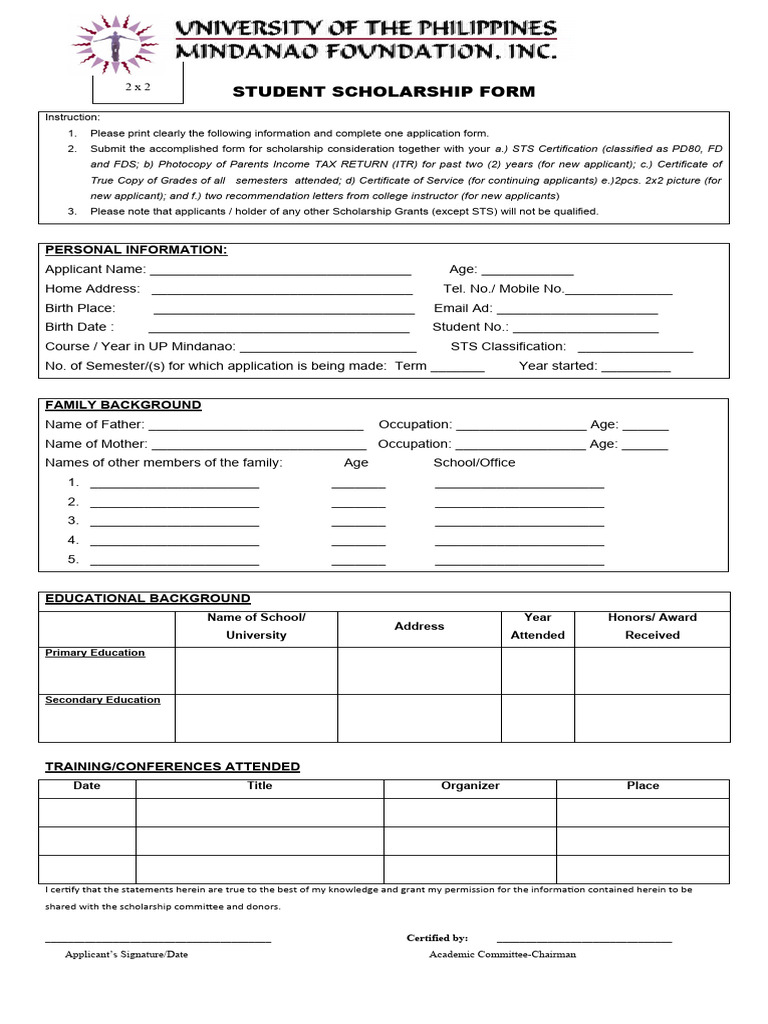 UPMFI Scholarship Application Form | PDF