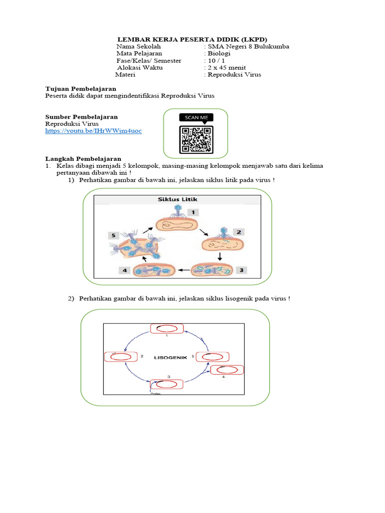 LKPD Reproduksi Virus untuk Kelas 10 | PDF