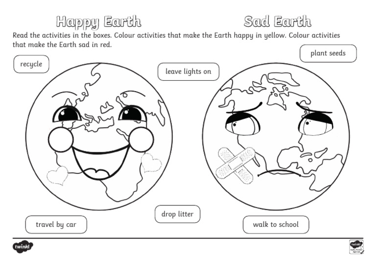 T G 1675961598 Happy Earth Sad Earth Colouring Poster Ver 2 | PDF