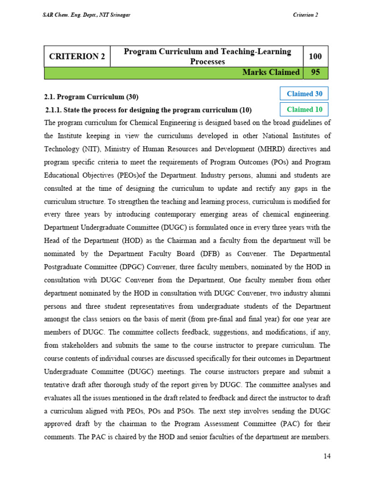 Criterion 2 Program Curriculum and Teaching-Learning Processes 100 ...